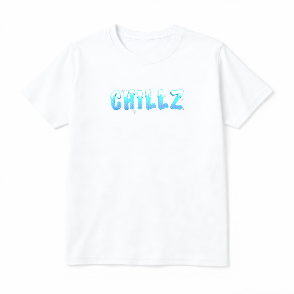 'CHILLZ' Snowcapped Icy Text T-Shirt - Youth and Adult sizes - 4 colou ...